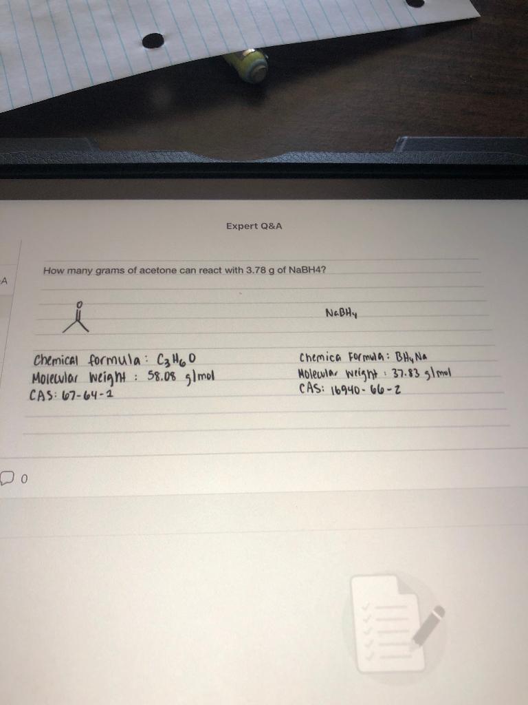 Solved How many grams of acetone can react with 3.78g of | Chegg.com