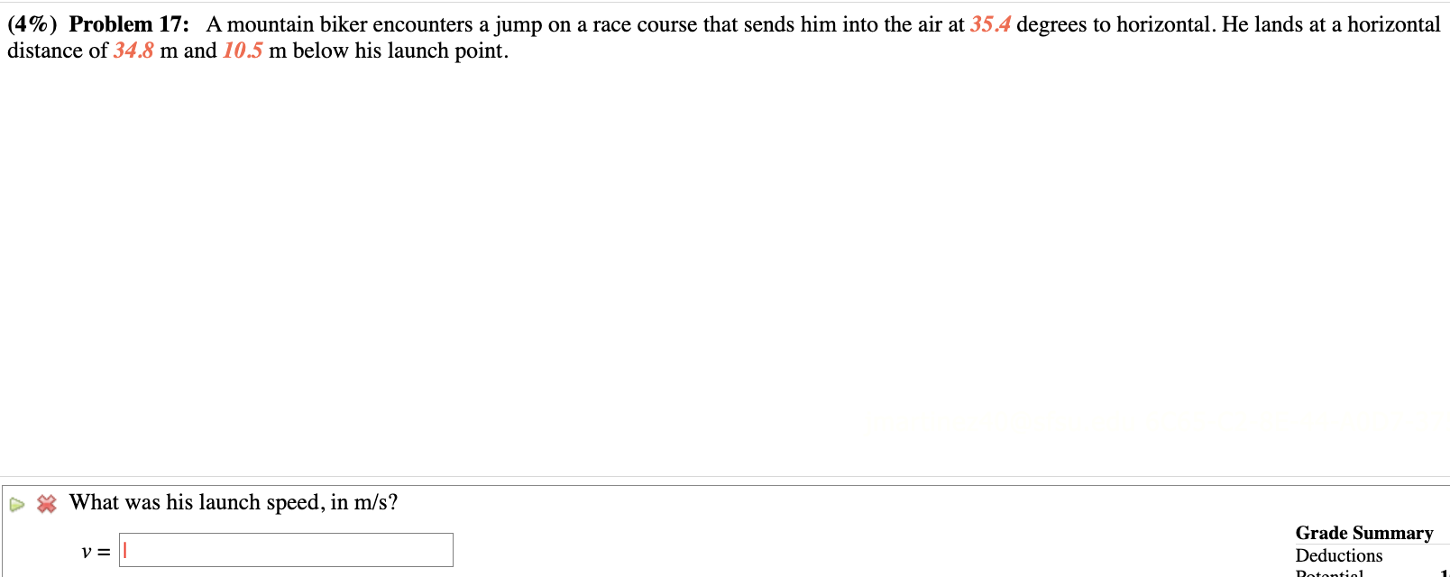 Solved (4\%) Problem 17: A mountain biker encounters a jump | Chegg.com