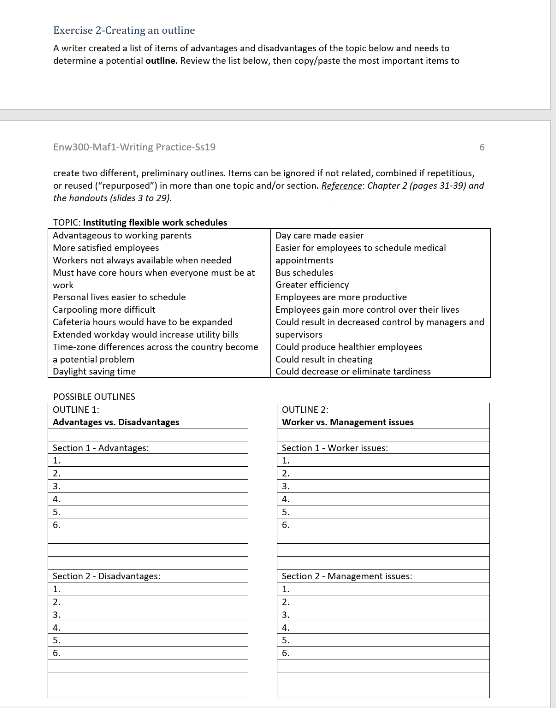 Exercise 2-Creating an outline A writer created a | Chegg.com