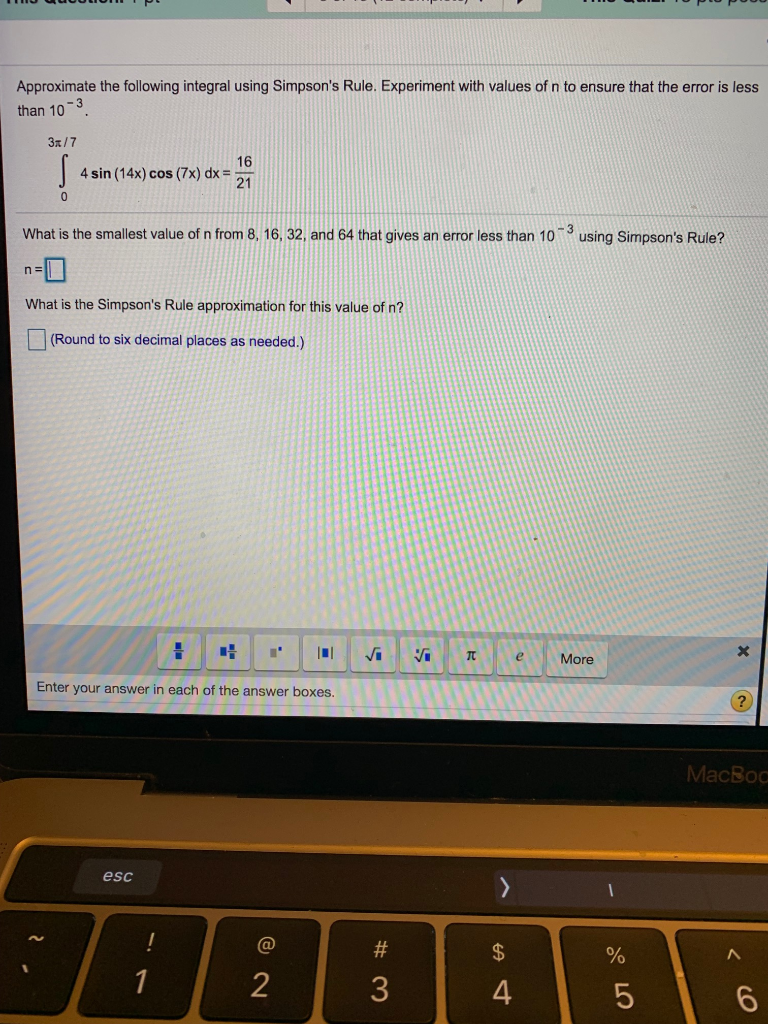 Solved Approximate The Following Integral Using Simpson S