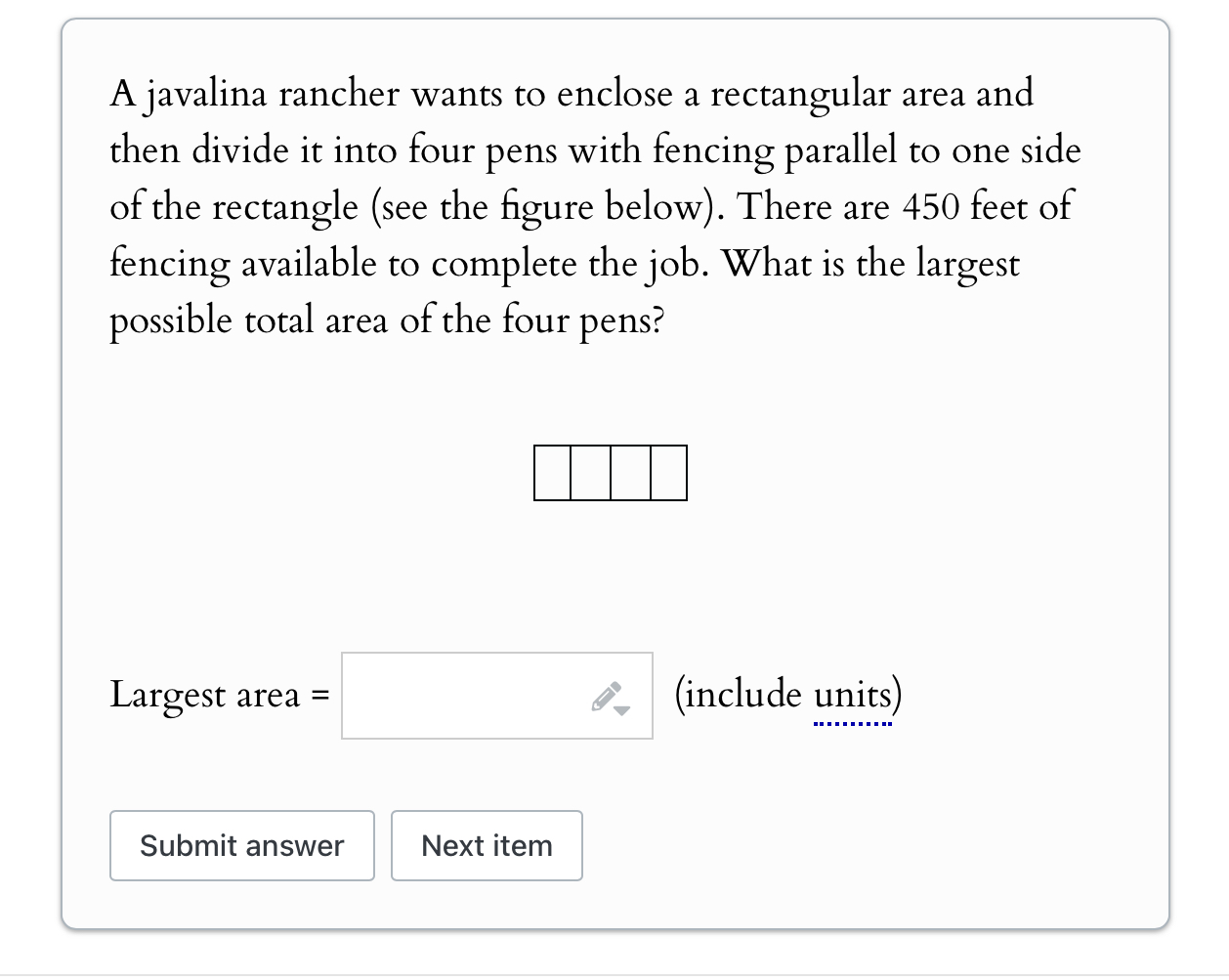 Solved A javalina rancher wants to enclose a rectangular | Chegg.com