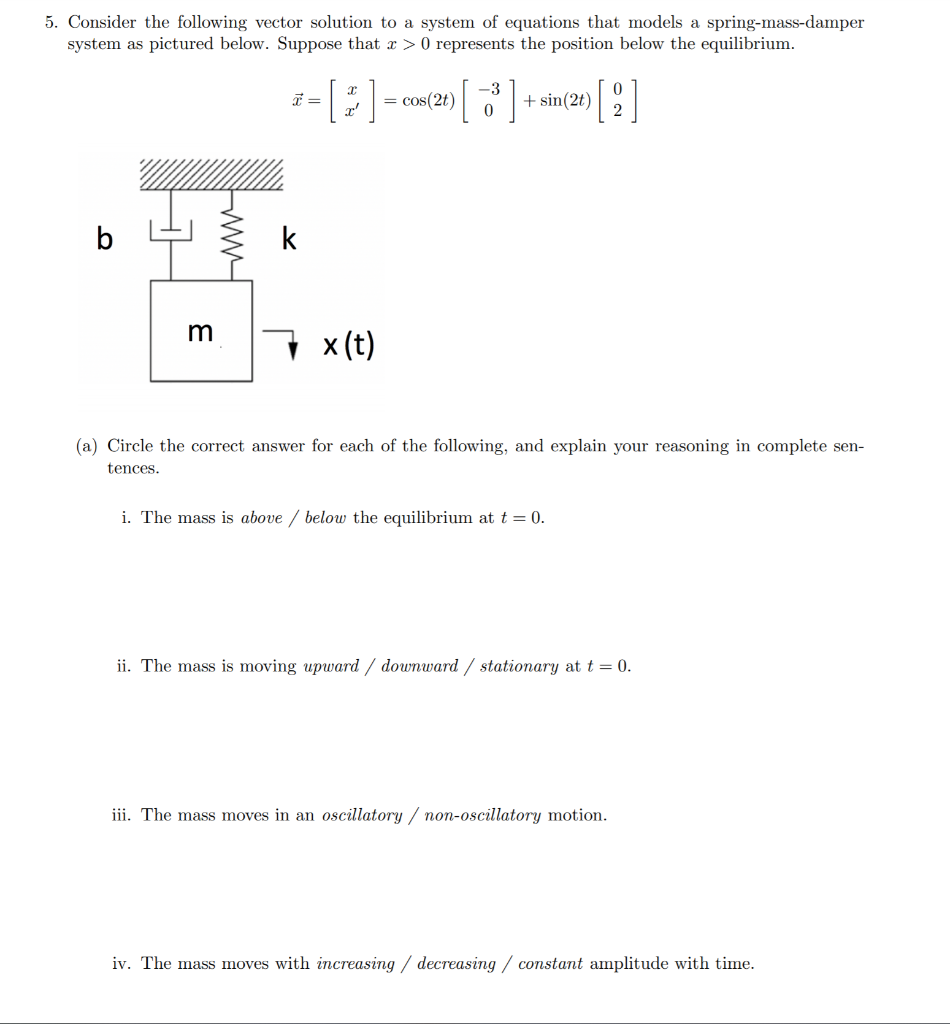 Solved 5. Consider the following vector solution to a system | Chegg.com
