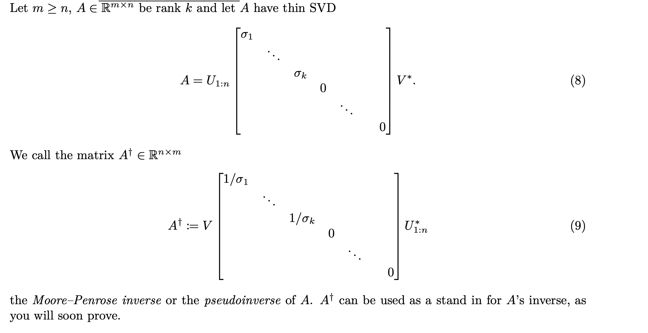 Solved Let m≥n,A∈Rm×n be rank k and let A have thin SVD | Chegg.com
