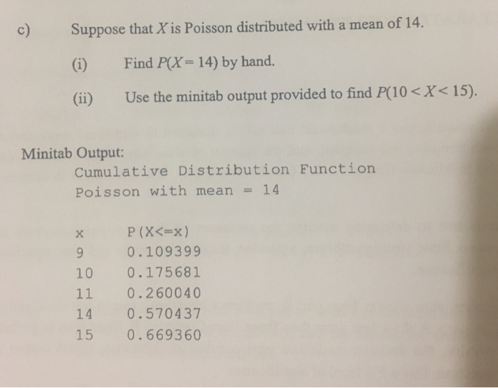 Solved c) Suppose that X is Poisson distributed with a mean | Chegg.com