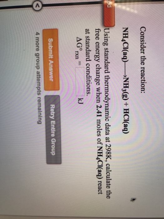 Solved Consider the reaction: NH4CI(aq) NH3(g) + HCl(aq) | Chegg.com