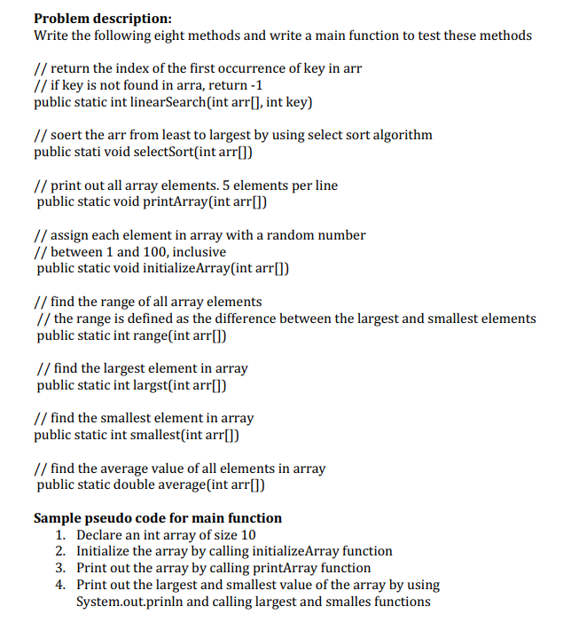 Solved Problem description: Write the following eight | Chegg.com