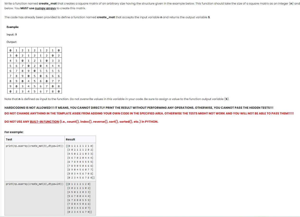 Solved Below You Must Use Numpy Arrays To Create This 7707