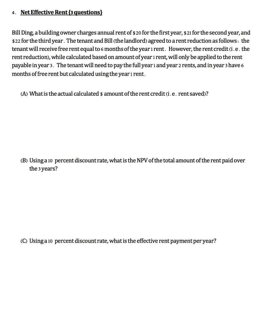 Solved 4. Net Effective Rent{3 questions} Bill Ding, a | Chegg.com