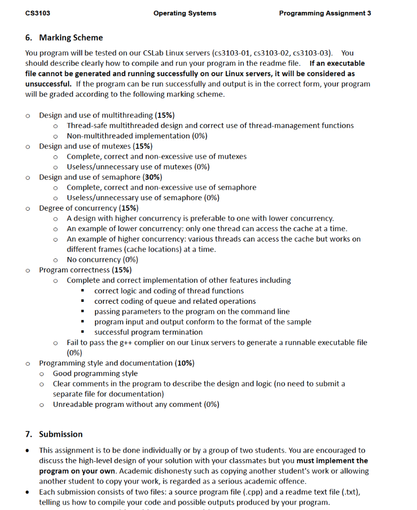 CS3103 Operating Systems Programming Assignment 3 | Chegg.com