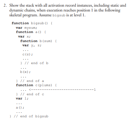 Solved 2. Show the stack with all activation record | Chegg.com