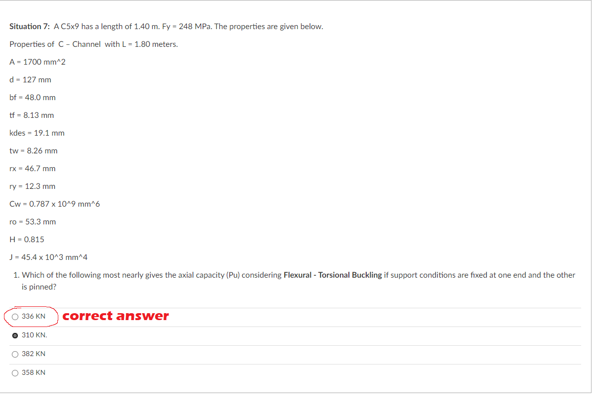 Solved Situation 7: A C5x9 has a length of 1.40 m. Fy = 248 | Chegg.com