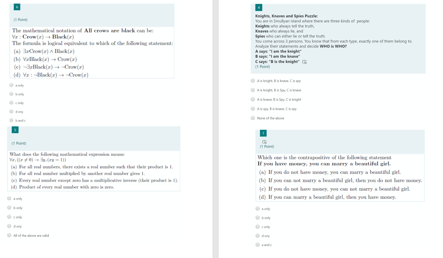 Solved 6 4 (1 Point) The mathematical notation of All crows | Chegg.com