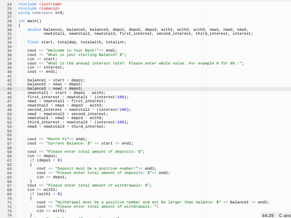 Solved [C++] Q: Savings Account Balance Write a program that | Chegg.com