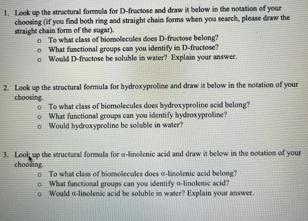 Solved 1. Look up the structural formula for D-fructose and | Chegg.com