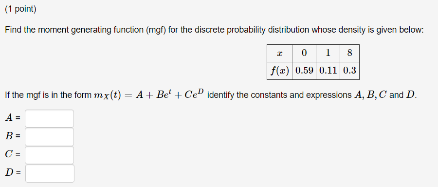 Solved 1 Point Find The Moment Generating Function Mgf