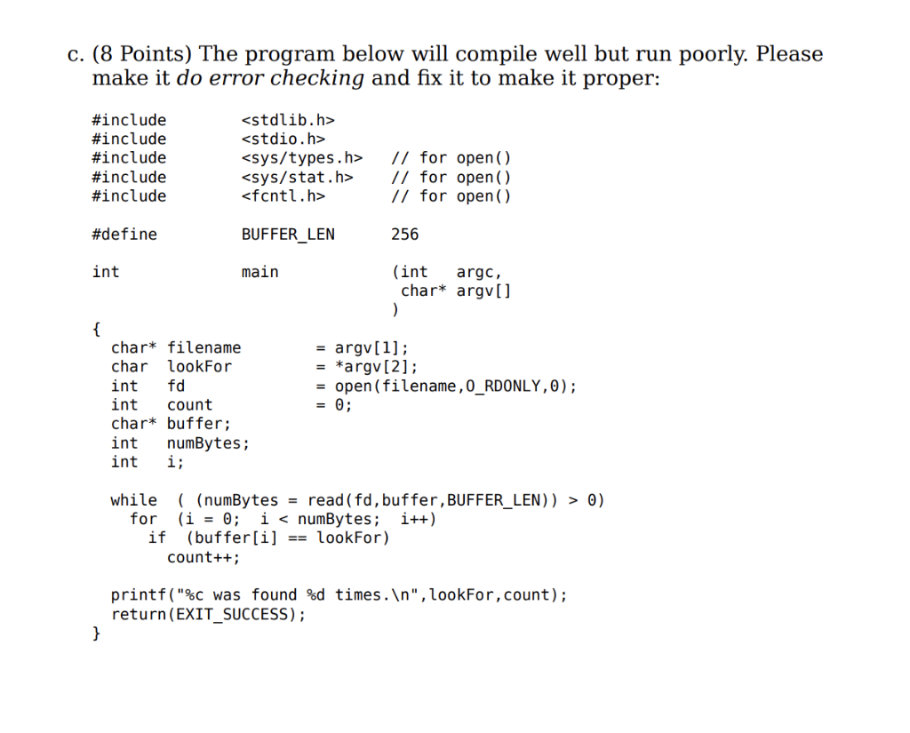 Solved c, (8 Points) The program below will compile well but | Chegg.com