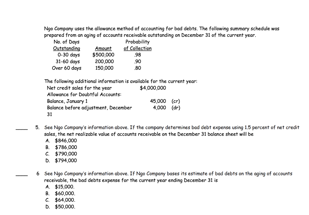 Solved Ngo Company uses the allowance method of accounting | Chegg.com