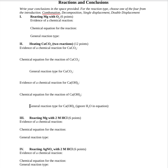 Solved Reactions and Conclusions Write your conclusions in | Chegg.com
