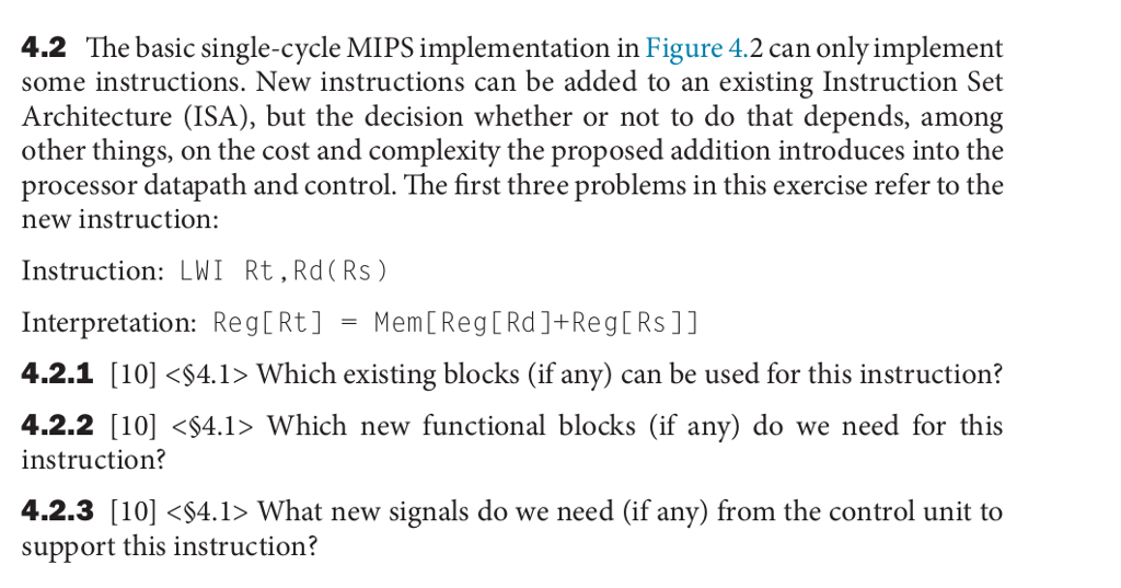 Solved 4.2The basic single-cycle MIPS implementation in | Chegg.com