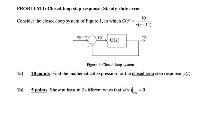 Solved PROBLEM 1: Closed-loop step response; Steady-state | Chegg.com