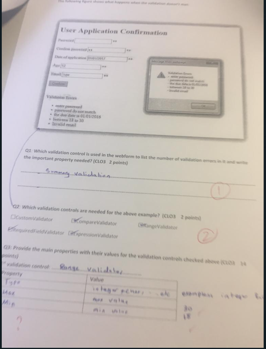 Solved write all the validtion: User Application | Chegg.com
