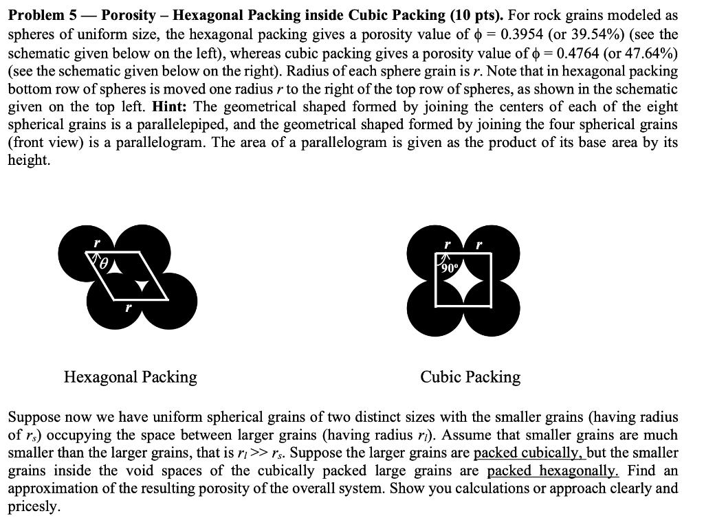 Solved Problem 5 — Porosity - Hexagonal Packing inside Cubic | Chegg.com