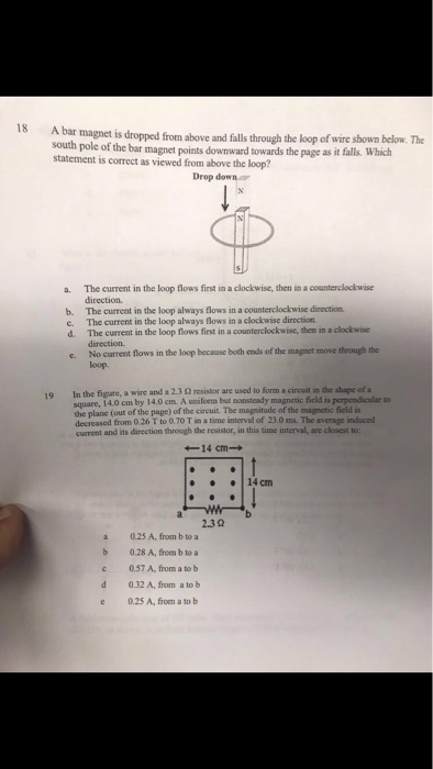 Solved A bar magnet is dropped from above and falls through | Chegg.com