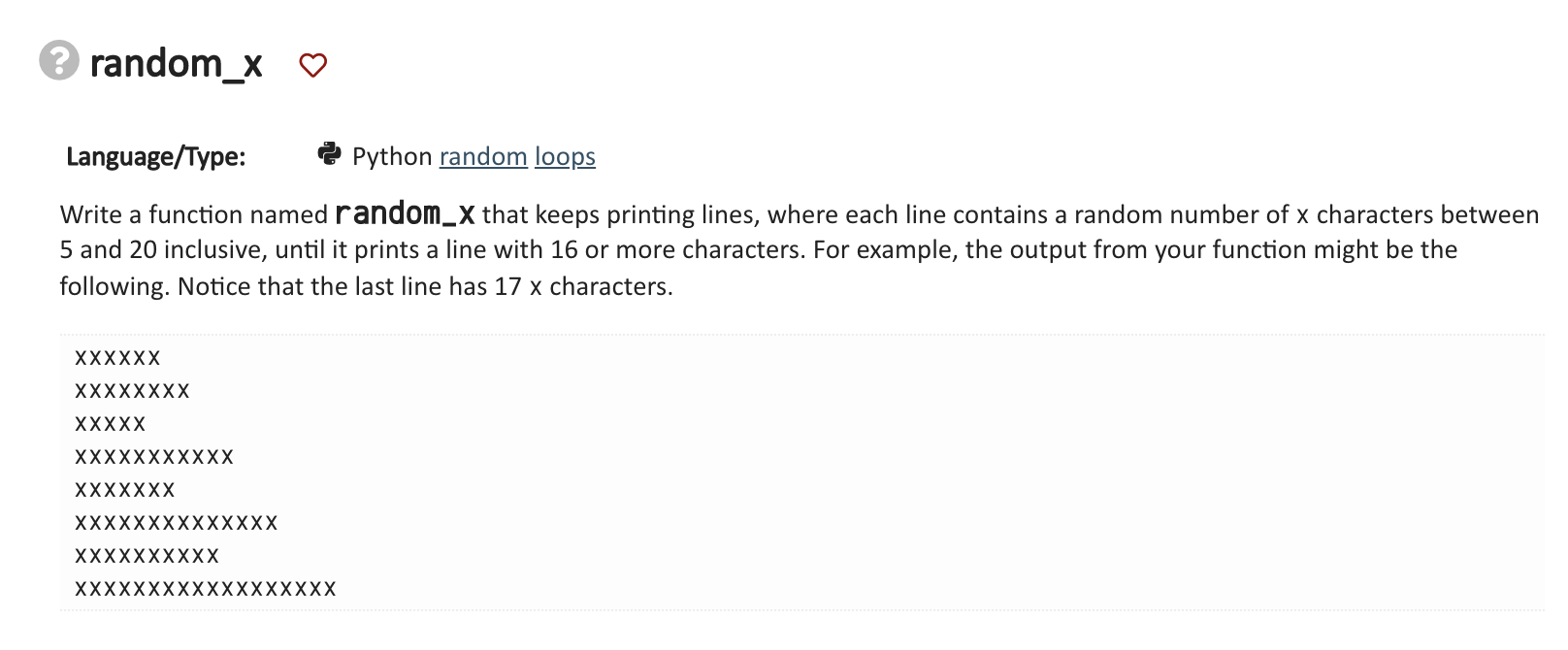 Solved random_x ♡ Language/Type: Python random loops Write a | Chegg.com