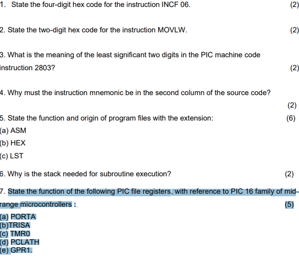 Solved 1. State the four-digit hex code for the instruction | Chegg.com