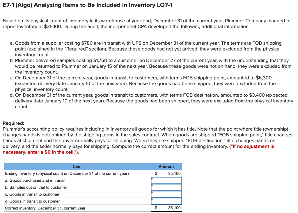 Solved E7-1 (Algo) Analyzing Items to Be Included in | Chegg.com
