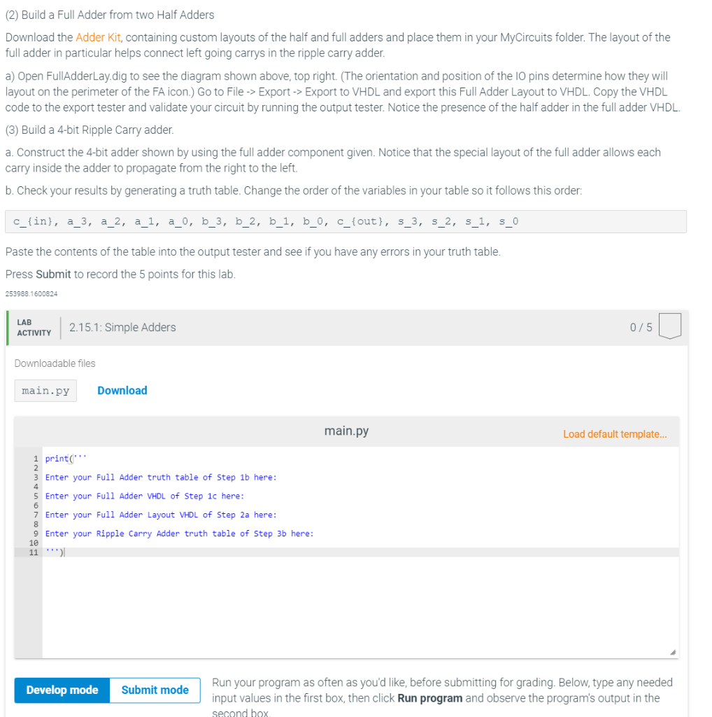 2.15 Simple Adders This lab will examine the Half, | Chegg.com