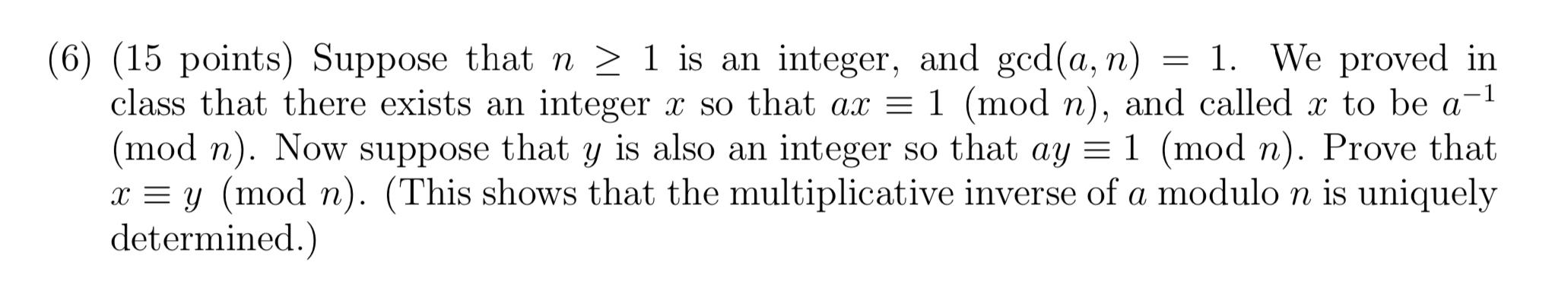 Solved 6 15 Points Suppose That N≥1 Is An Integer And 