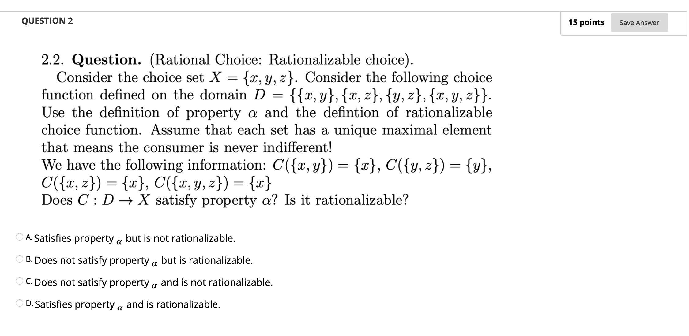 Solved 2.2. Question. (Rational Choice: Rationalizable | Chegg.com