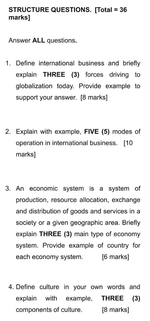 Solved STRUCTURE QUESTIONS. [Total = 36 marks] Answer ALL | Chegg.com