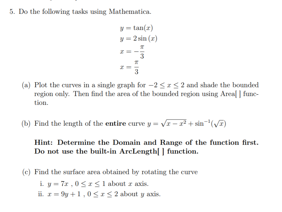 Solved 5. Do the following tasks using Mathematica. y = | Chegg.com