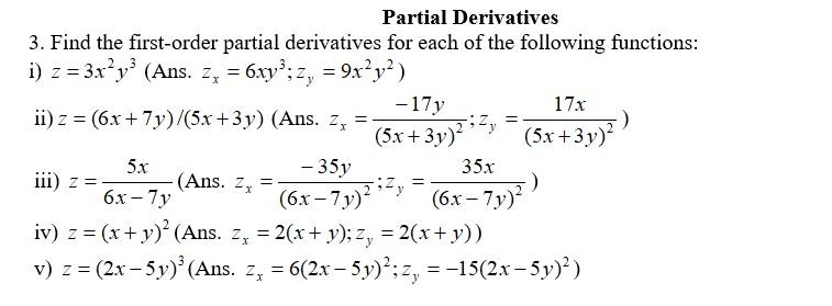 Solved = = = Partial Derivatives 3. Find the first-order | Chegg.com