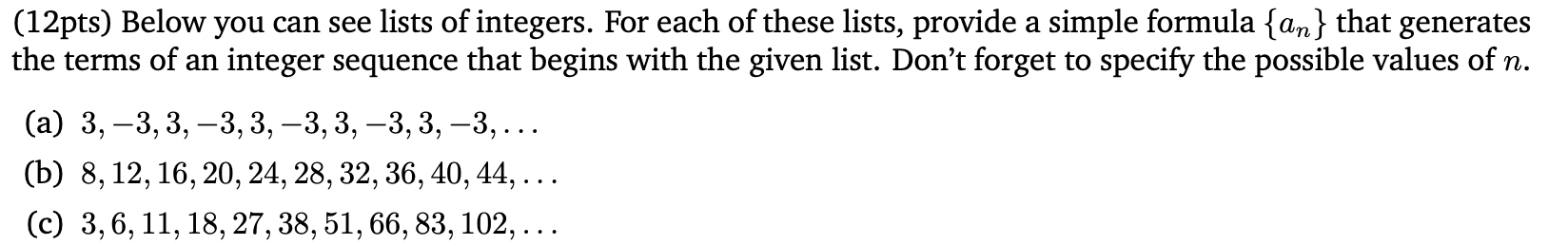 Solved (12pts) Below you can see lists of integers. For each | Chegg.com