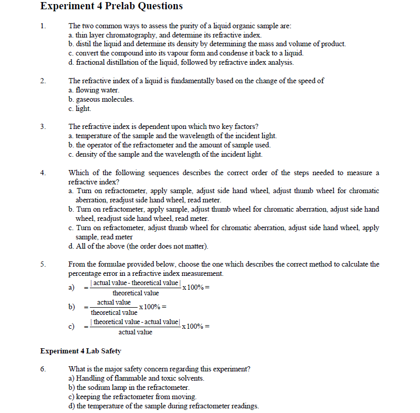 Solved 2. Experiment 1 Prelab Questions: 1. Why do we need | Chegg.com