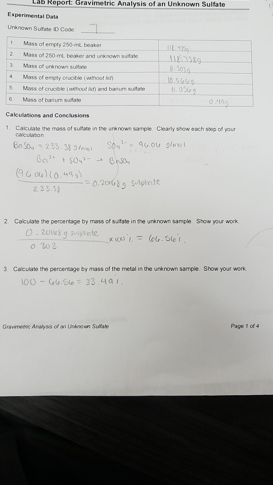 Solved Lab Report: Gravimetric Analysis of an Unknown | Chegg.com