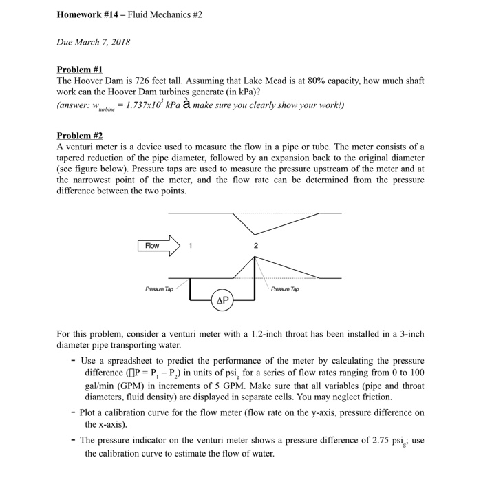 Solved Homework #14-Fluid Mechanics #2 Due March 7, 2018 | Chegg.com