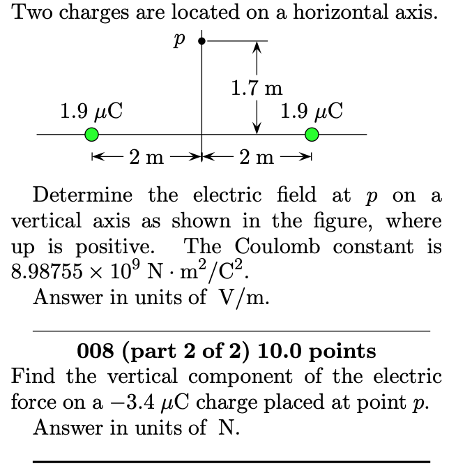 Solved Two charges are located on a horizontal axis. | Chegg.com