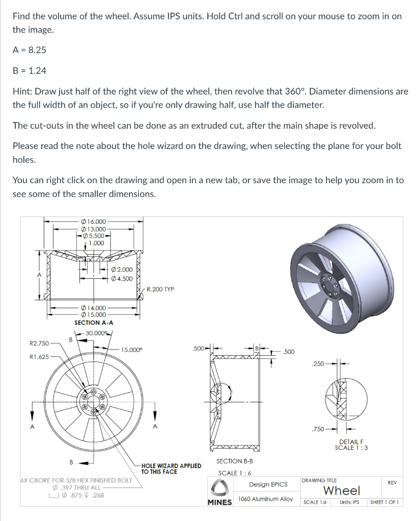 Solved Find the volume of the wheel. Assume IPS units. Hold | Chegg.com