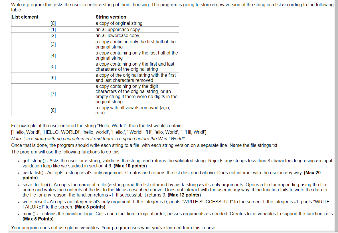 Write a program that asks the user to enter a string | Chegg.com
