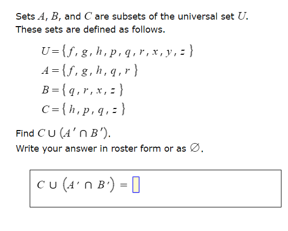 Solved Sets A,B, and C are subsets of the universal set U. | Chegg.com