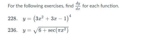 Solved For the following exercises, find dxdy for each | Chegg.com