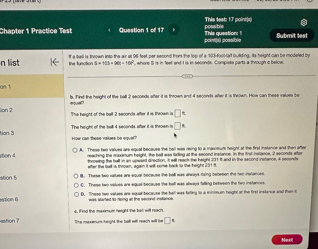 Solved If a ball is thrown into the air at 96 feet per | Chegg.com