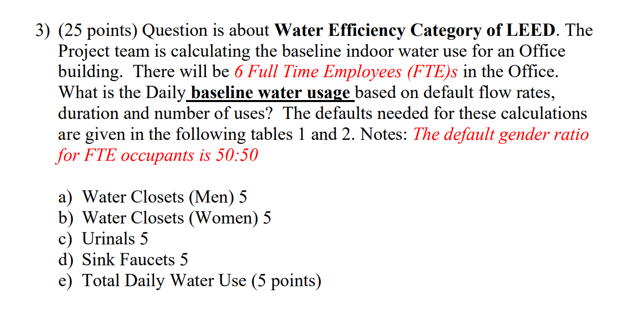 Solved 3) (25 points) Question is about Water Efficiency | Chegg.com