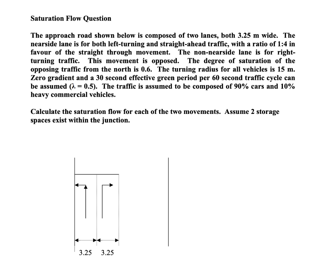 Solved Saturation Flow Question The approach road shown | Chegg.com