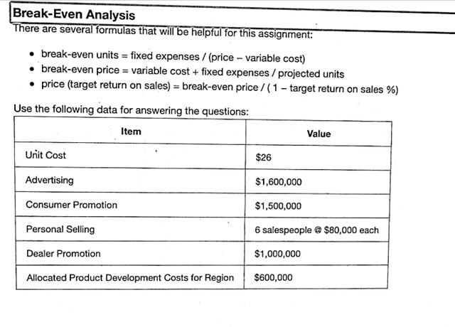 Solved Break-Even Analysis There are several formulas that | Chegg.com