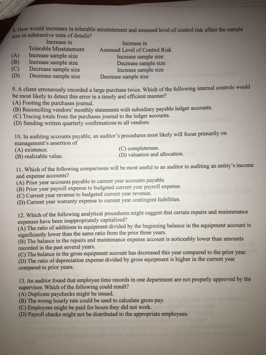 Solved s. How would increases in tolerable misstatement and | Chegg.com